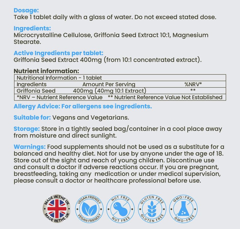 5HTP 400mg - 120 Tablets - Serotonin Stress Anxiety Depression Sleep ...
