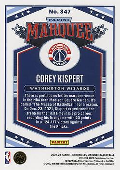 Corey Kispert 2021-22 Chronicles Marquee - #347 - Washington Wizards | eBay