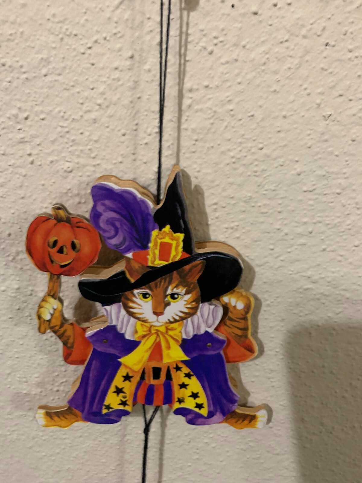 Halloween Wooden Cat With Hat Pull String 7.5" Ornament Puppet Jumper ...