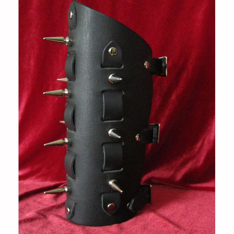 Mens Leather Woven Spiked Arm Bracer Black Vambraces Gauntlet With ...