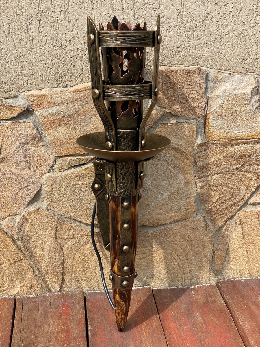 Medieval Torch Sconce Wrought Iron Wall Light, 1 Medieval Light With