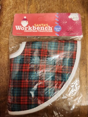 Vintage Santa's Workbench TRIM A TREE 8" Round Mini Plaid Tree Skirt ...
