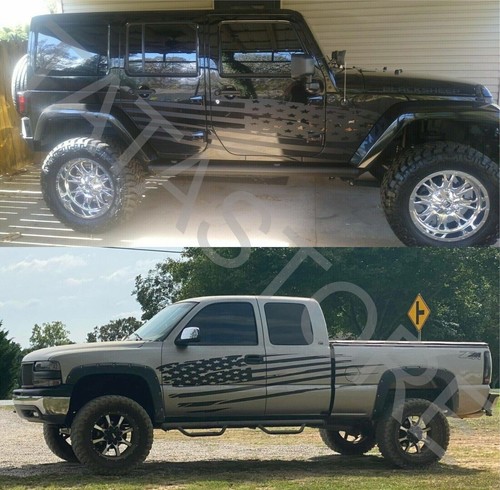 SET of Left and Right LARGE AMERICAN FLAG decals for truck pick up side ...