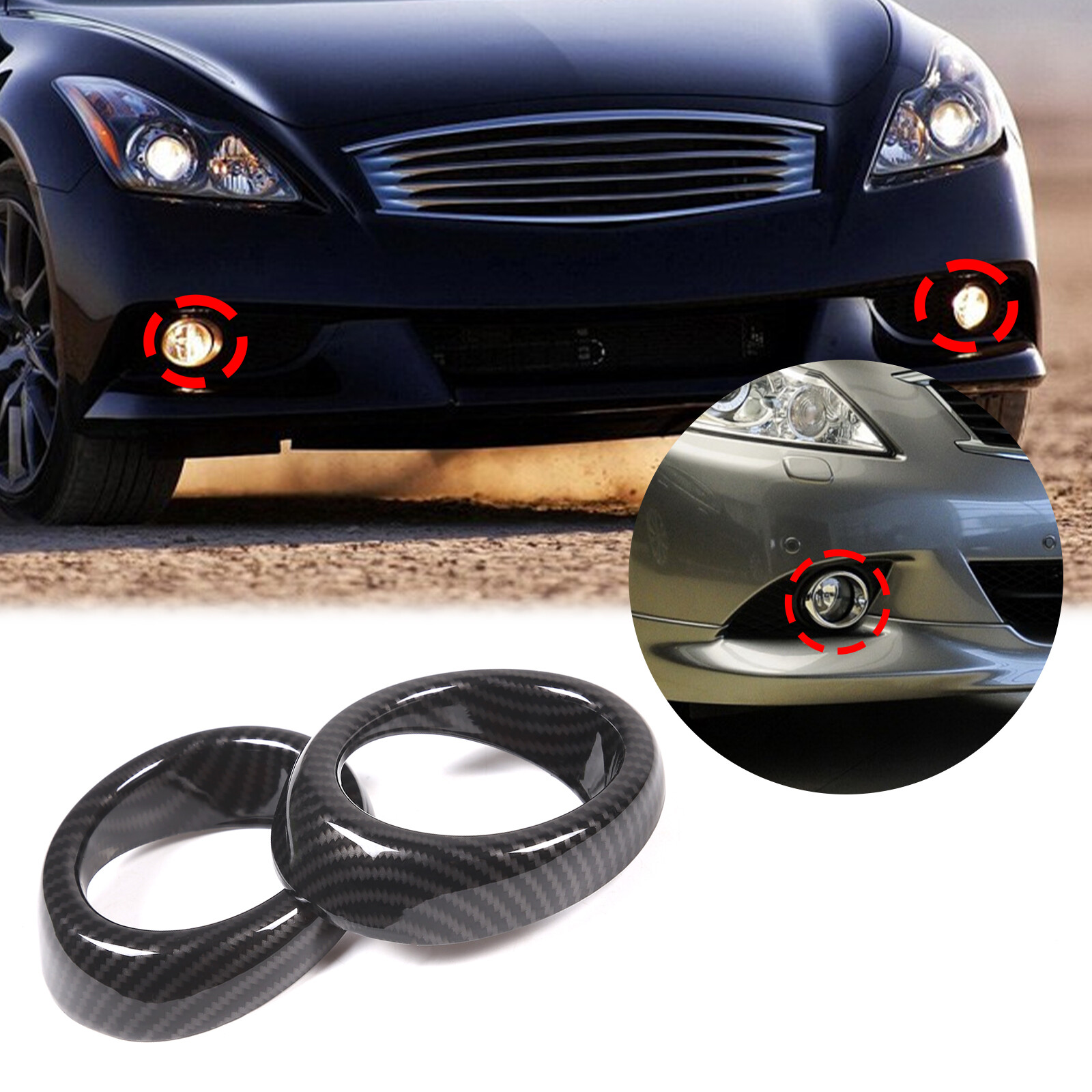 Front Fog Light Lamp BEZEL Cover Trim Ring Carbon ABS For Infiniti G25 ...