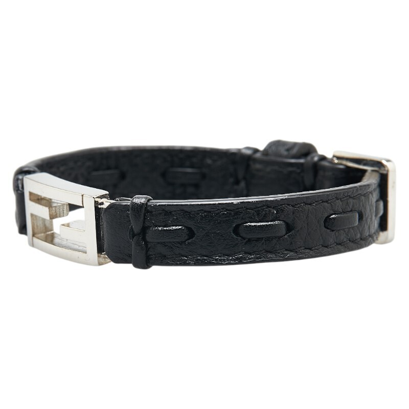 Fendi FF logo baguette bracelet in black, silver, leather Fendi FF logo baguette bracelet in black, silver, leather