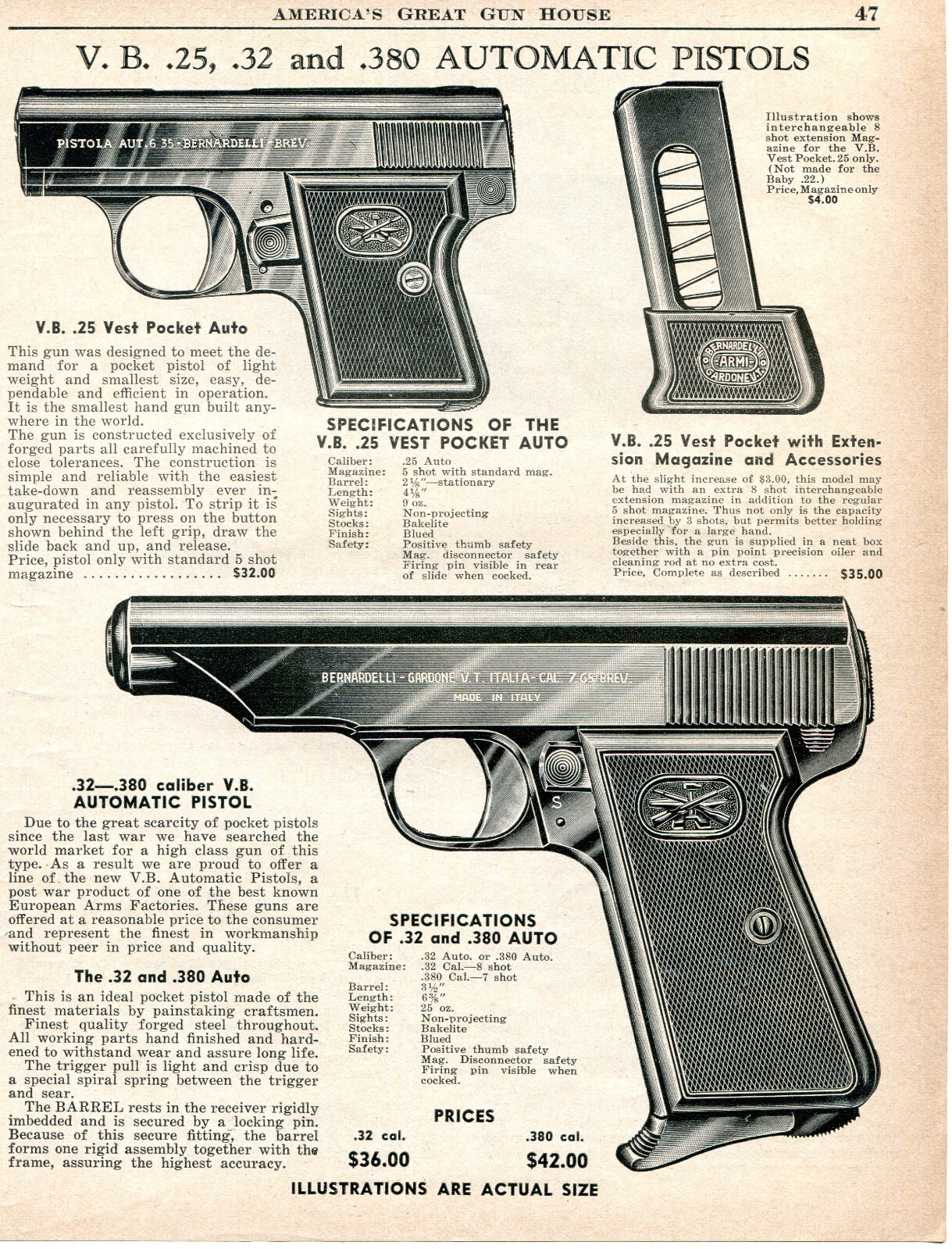 1957 Print Ad of VB Bernardelli 25 Vest Pocket Pistol & VB 32 380 Auto ...