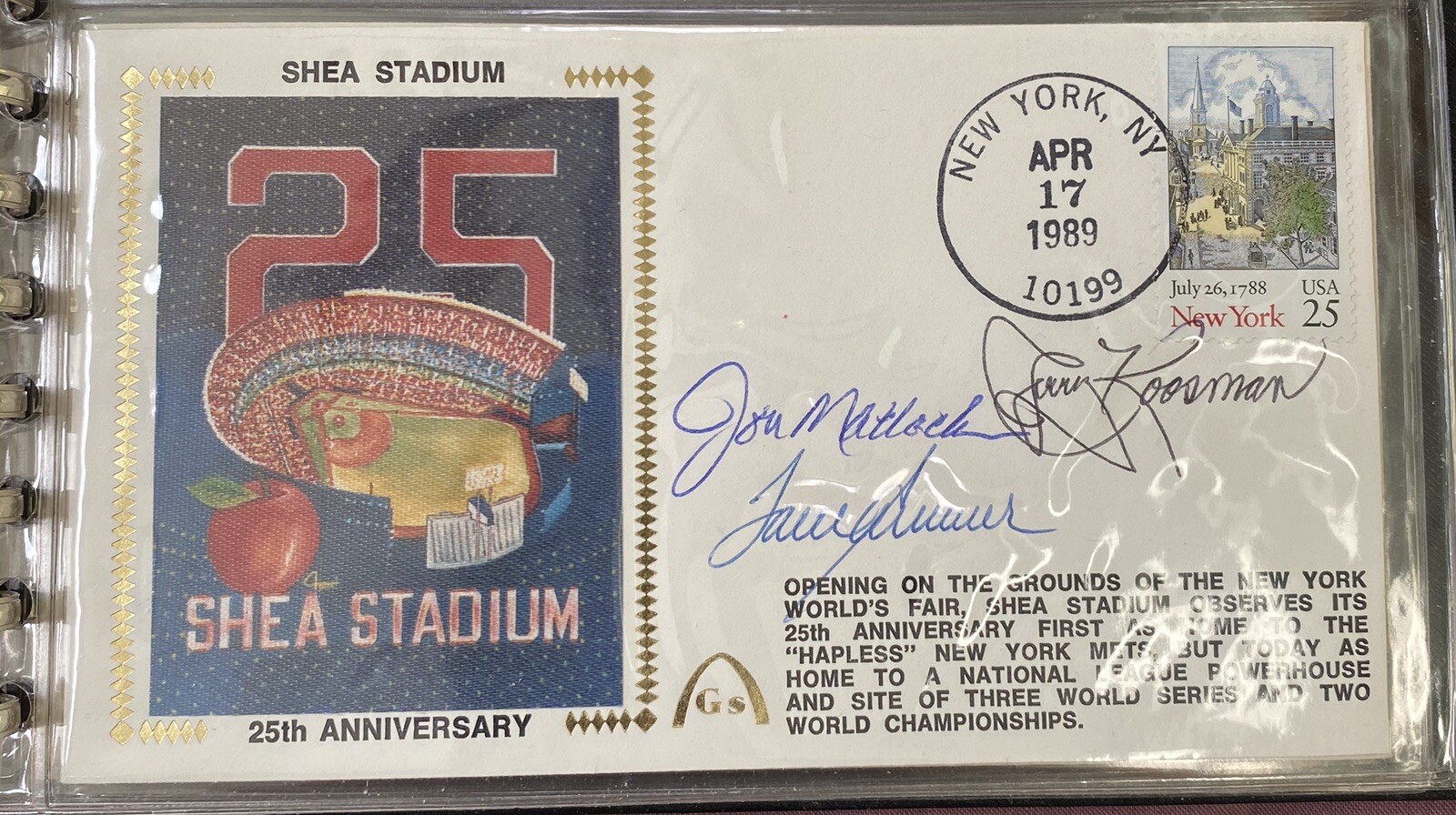 1989 Shea Stadium 25th ANN. Gateway Stamp Autograph Seaver, Koosman ...