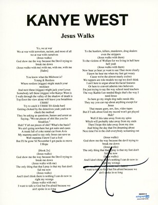Kanye West Signed Autograph Jesus Walks Song Lyric 8.5x11 Sheet Ye ACOA ...