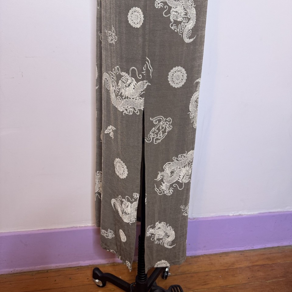 Vintage 90s Slinky Dragon Print Bodycon Maxi Dress Taupe Side Slit L | eBay