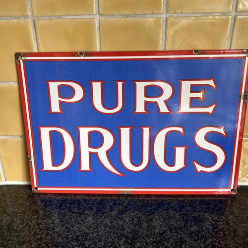 Enamel Pure Drugs Sign Collectable Blue Porcelain Advertising chemist ...