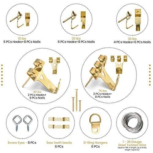OPTNOOKS Picture Hanging Kit 100 Pieces - Complete Heavy-Duty Hardware ...