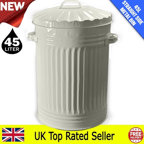 Cream Bin Retro Style Rubbish Bin Metal White Trash Can Midi Kitchen ...