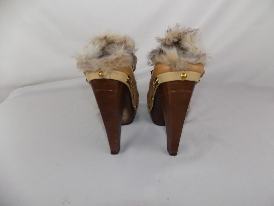 Bcbgeneration Millard Tan Melange Leather Clogs Women's 7.5 B Faux Fur ...