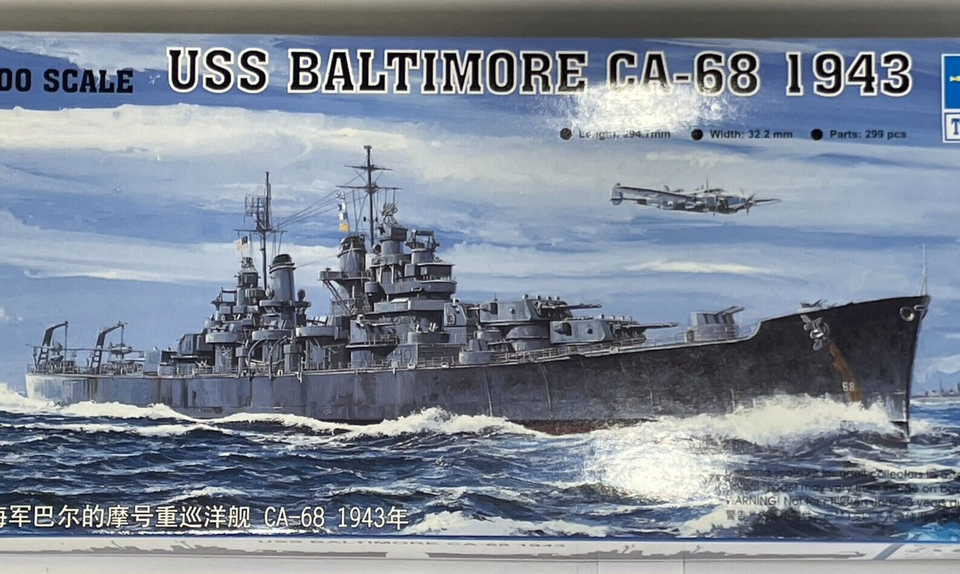 1/700 USS Baltimore Heavy Cruiser CA-68 1943 Trumpeter w/Artwok wood ...