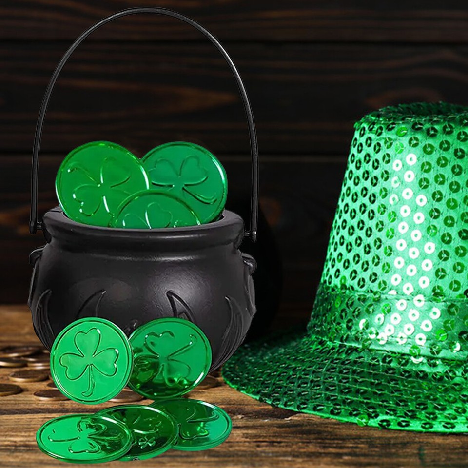 50pcs/100pcs Irish Green Clover Coin Round St Patricks Day Lucky Coins ...