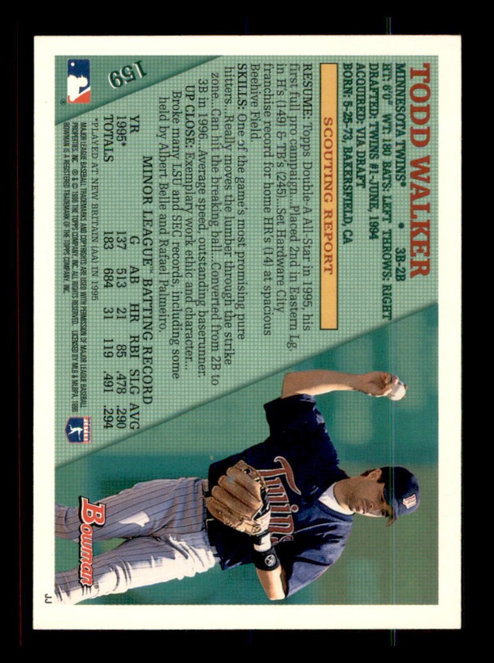 1996 Baseball Bowman Todd Walker Minnesota Twins #159 1 | eBay