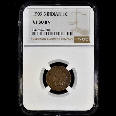 1909-S INDIAN HEAD CENT NGC VF-30 1C COIN VERY FINE PENNY 004 TRUSTED ...