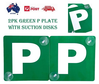 Brand New 2pk Green P Plates w/Suction Disks Car Driver Driving License ...