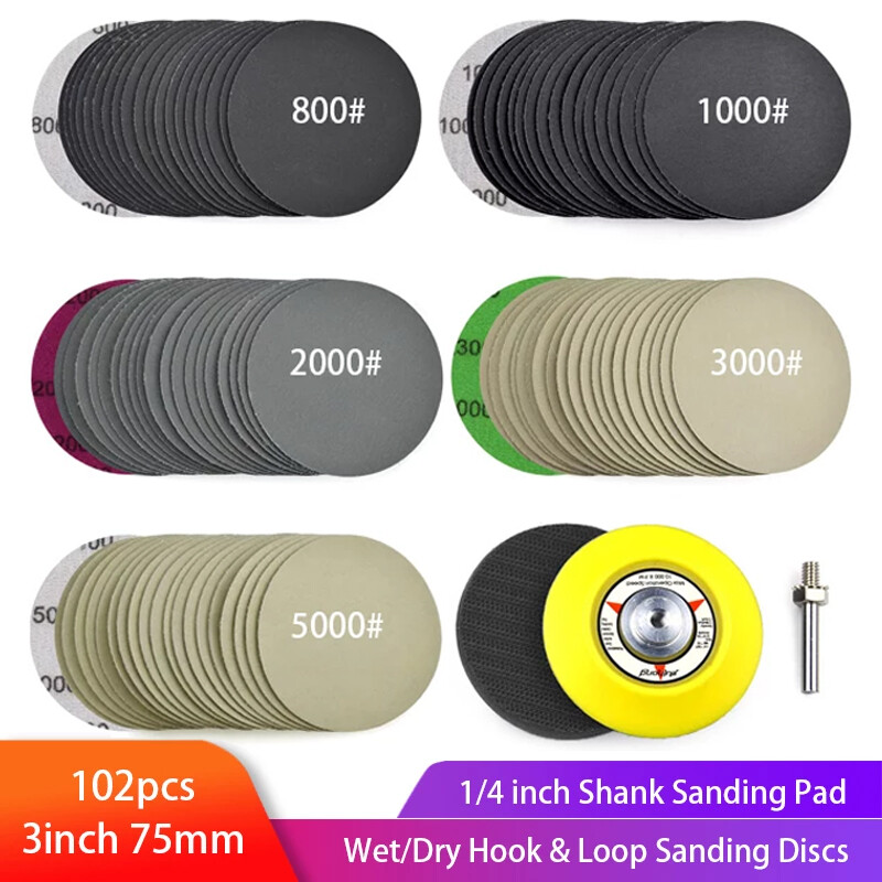 102x 3 in Sanding Discs 800-5000 Grit for Drill Wet Dry Hook Loop ...