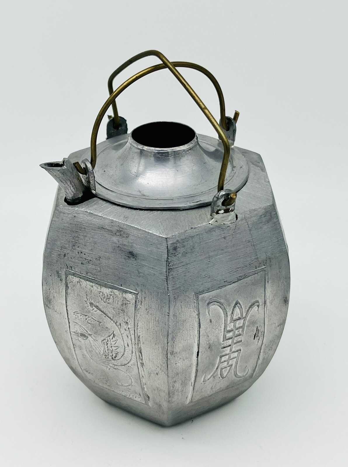 Vintage Japanese Sake Warmer Teapot Suzuki Tinware Asian Dragon Phoenix ...