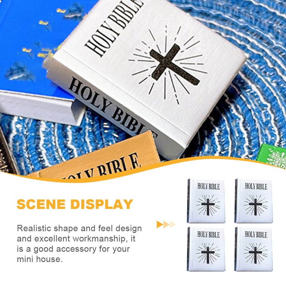 4pcs Mini Doll House Bible Mini Bibles Decoration Paper Miniature Book ...