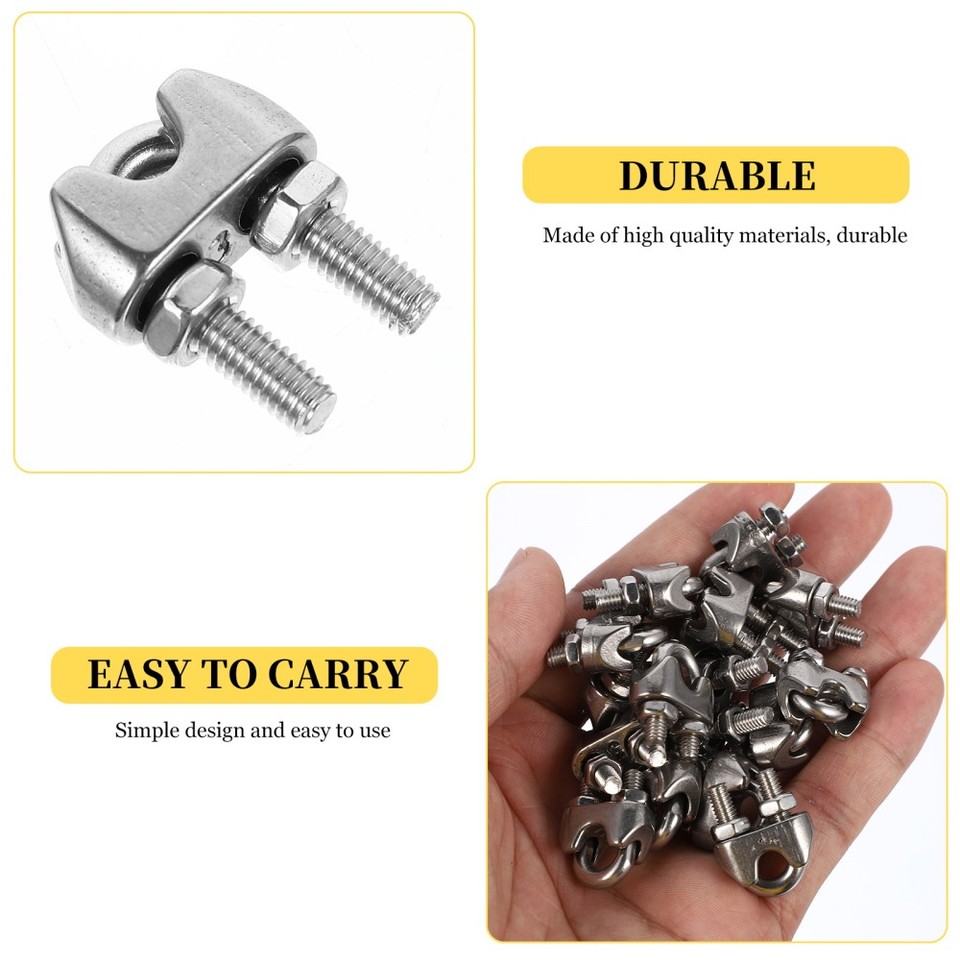3 Count Steel Wire Clamp Rigging Hardwares Clamps Stainless Clips | eBay