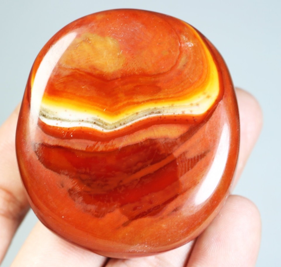 Natural Red Stripe Agate Quartz Crystal Palm Stone Healing Mineral ...