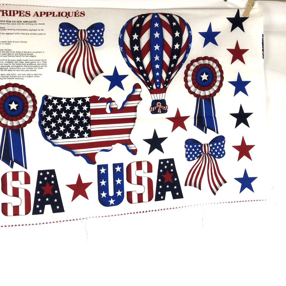 Patriotic 4th of July Stars and Stripes Appliqué vintage Fabric Panel ...