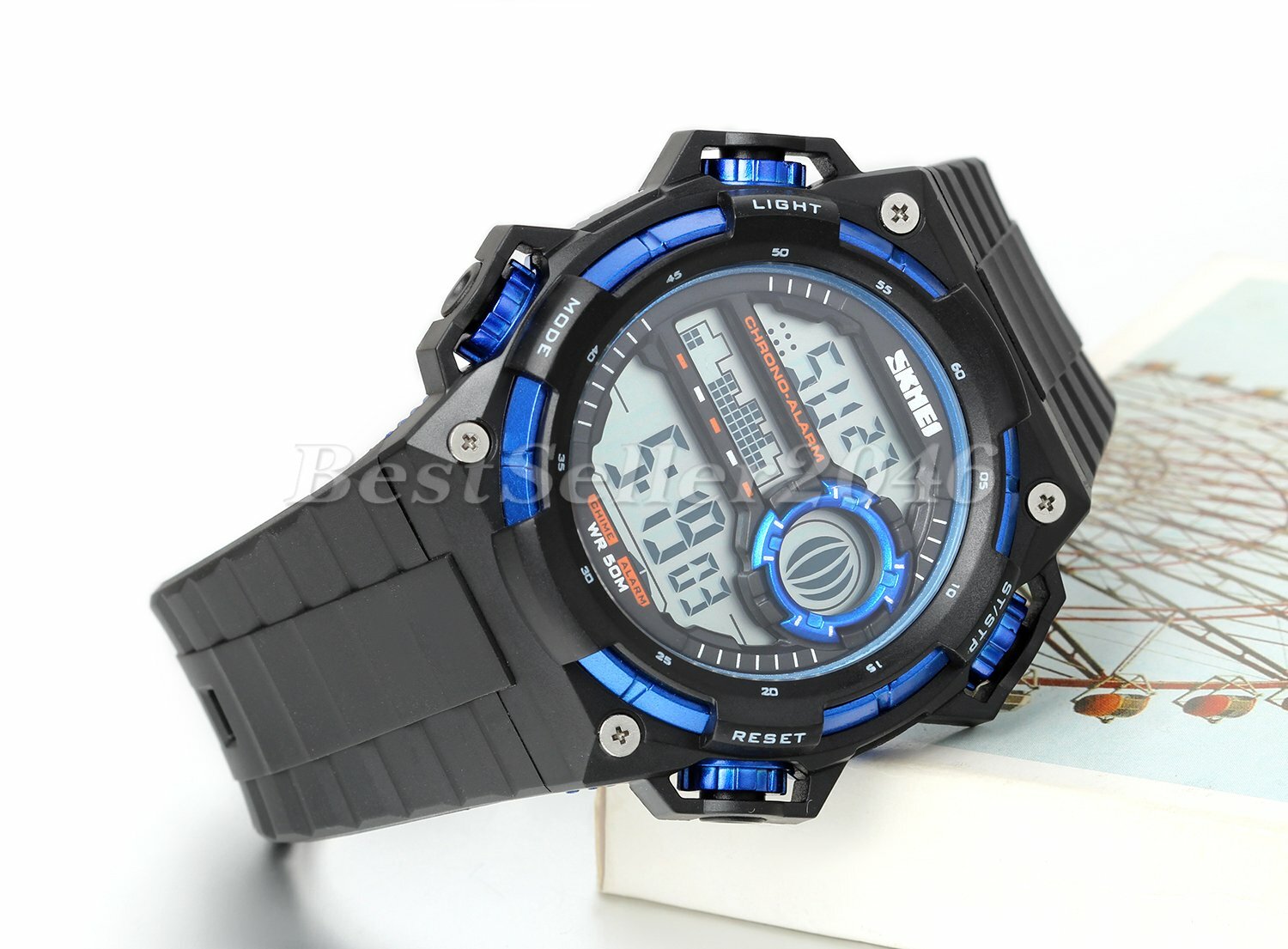 Fashion Sports Men Black Rubber Shock Resistant Electronic Wrist Watch ...