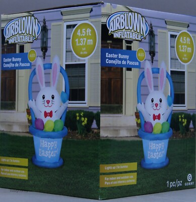 Gemmy Easter 4.5 ft Happy Easter Bunny with Eggs in Blue Basket ...