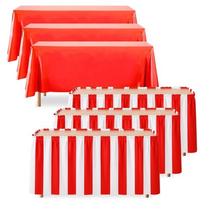 6 PCS Carnival Table Skirt Party Decorations,Red and White Striped ...