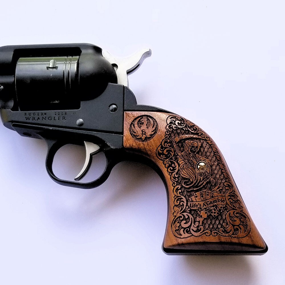 Ruger Vaquero Blackhawk Wrangler Walnut Wood Grips XR3-RED Frame Gamble ...