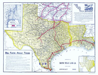 Railroad Map - Frisco Lines - South Texas Land 1911 - 23 x 30.10 | eBay
