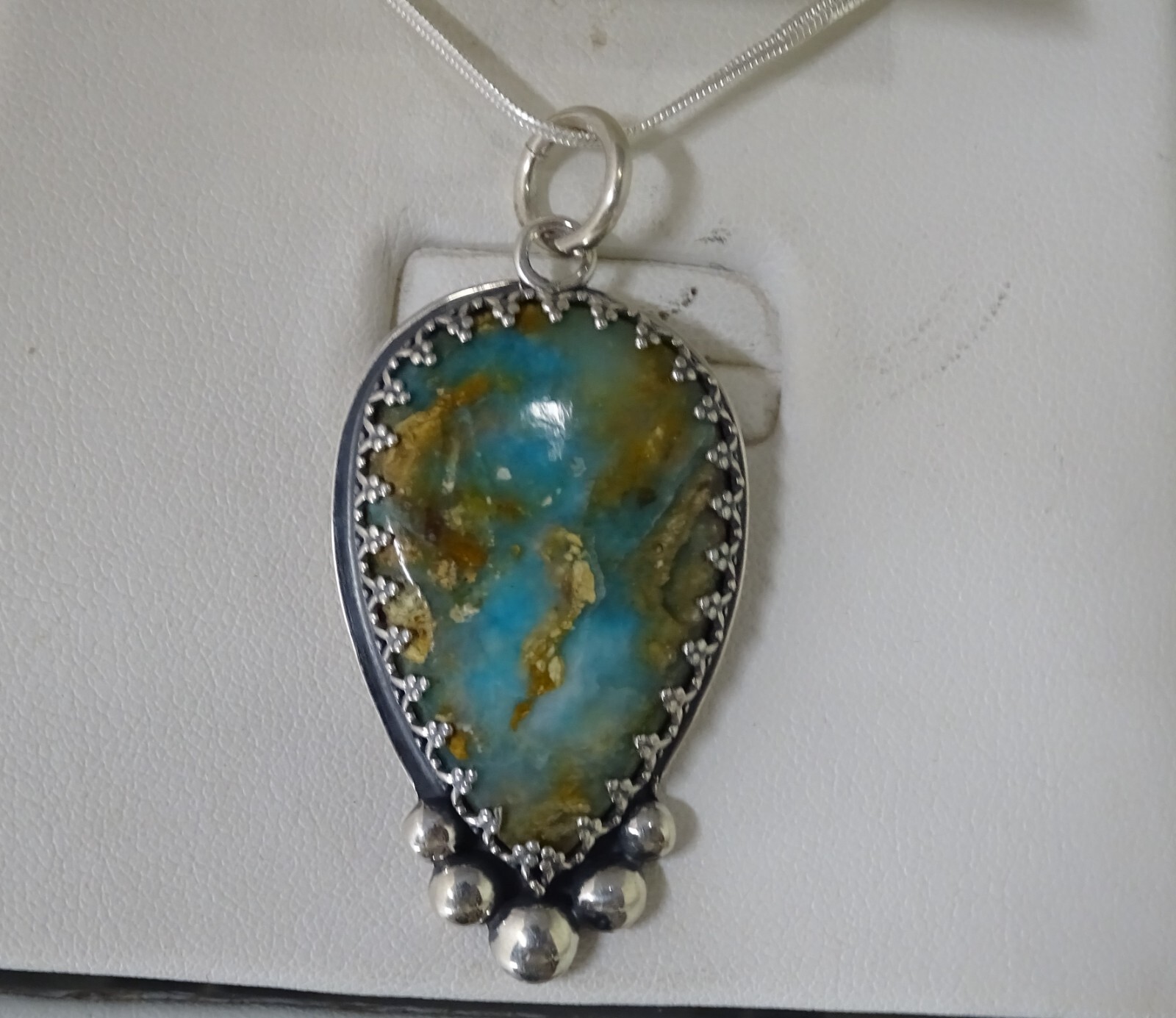 HANDMADE PERUVIAN BLUE OPAL PENDANT CUSTOM STERLING SILVER SETTING ...