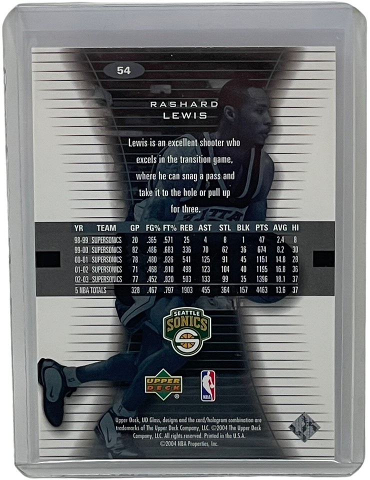 Rashad Lewis 2003-04 UD Glass Base Basketball Card Seattle Supersonics ...