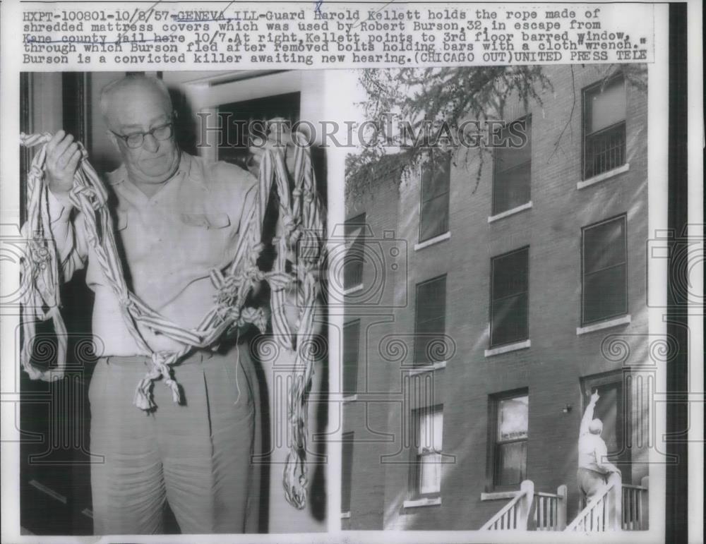 1957 Press Photo Robert Burson escaped from Kane County Jail using rope ...