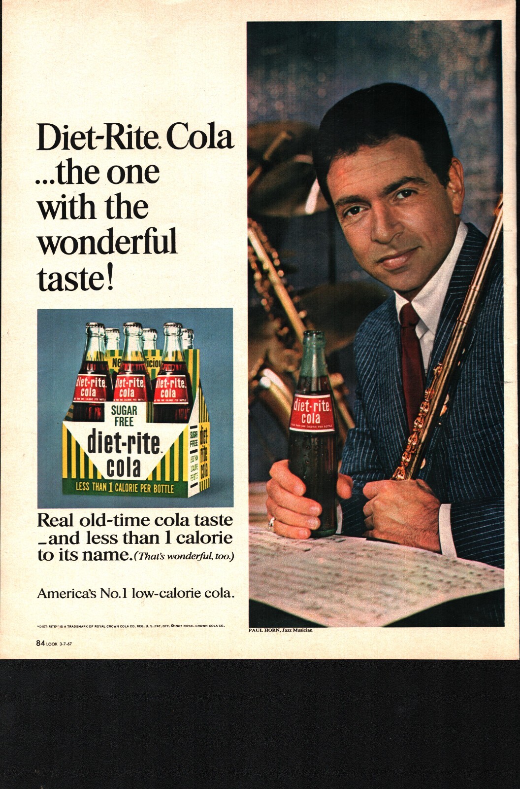 1967 Diet Rite Cola Vintage Print Ad Paul Horn Jazz Musician Real Old ...