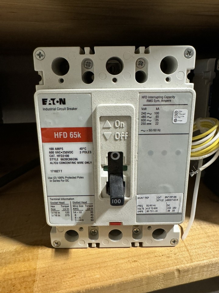 HFD3100 Cutler Hammer 100 Amp 480V 3P SNT1RP18K Shunt Trip Circuit ...