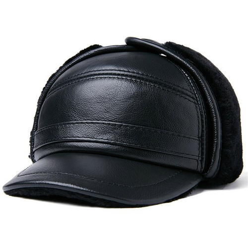 Men's Genuine Leather Winter Warm Trapper Warm Hat Baseball Cap Outdoor ...