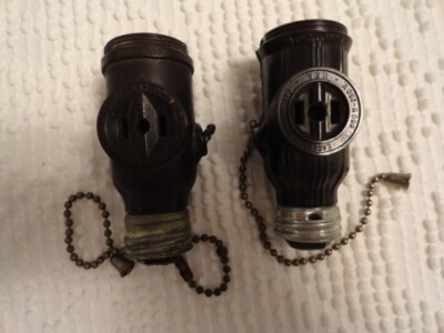 Lot of 2 Vintage Ceiling Light Lamp Socket Outlet Pull Chain Adapter ...