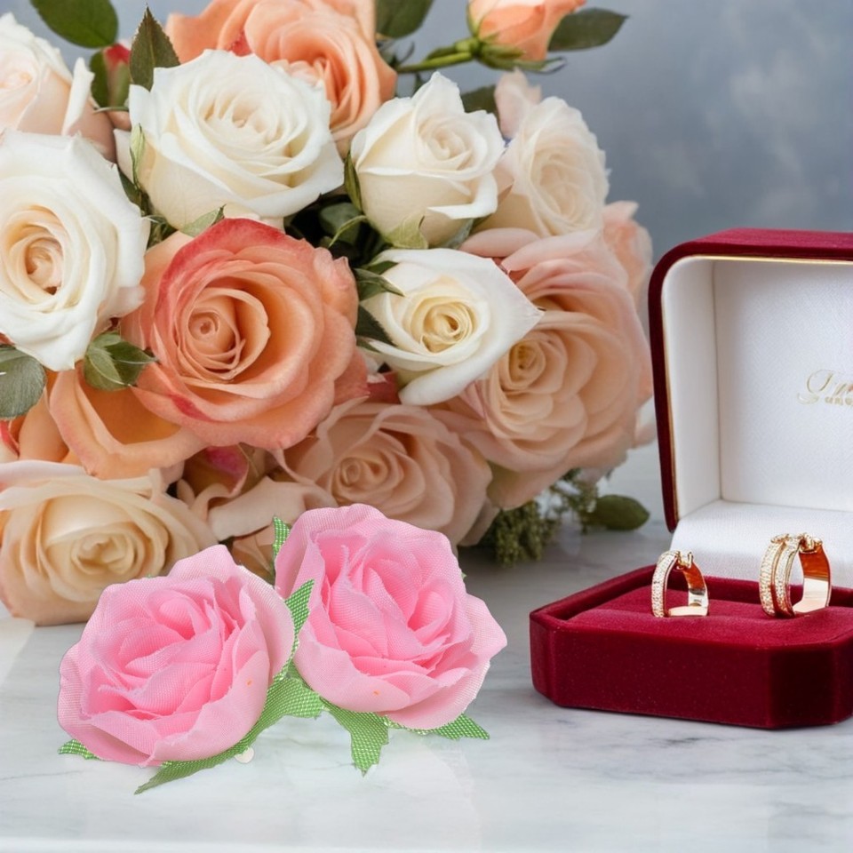 100pcs Simulation Roses Head: Mini Silk flower Pink Roses Heads ...