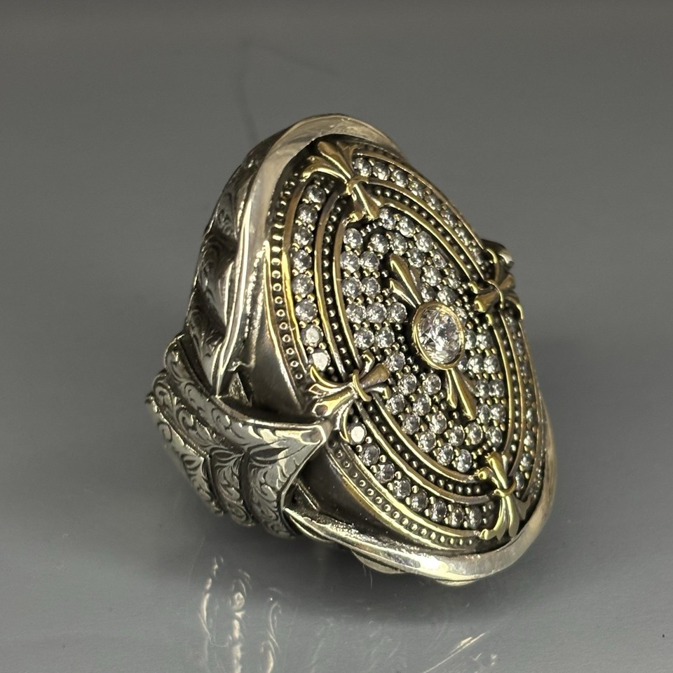 Handmade 925 Sterling Silver Moissanite Stone Men's Ring Ottoman Style ...