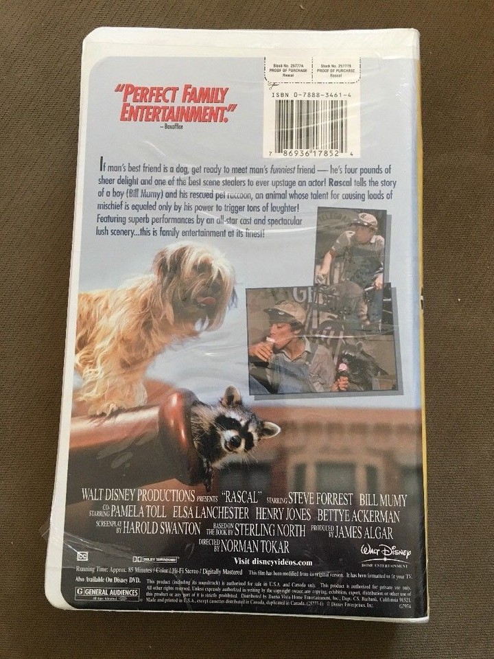 Walt Disney - Rascal RARE BIG Clamshell Case VHS Billy Mumy pet raccoon ...