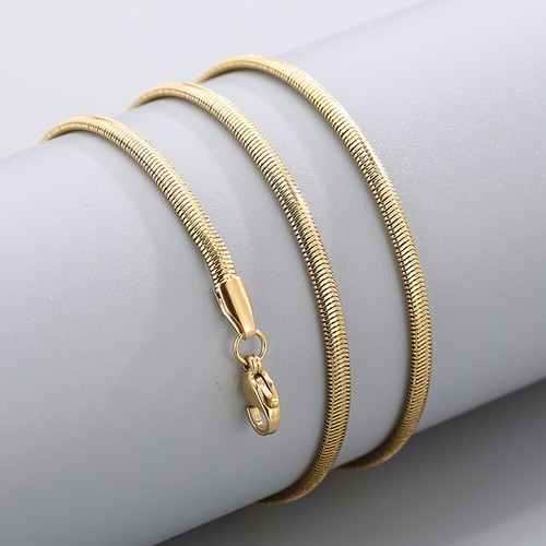4mm Hot Stainless Steel 18K Gold Tone Flat Snake Chain Necklace Women ...