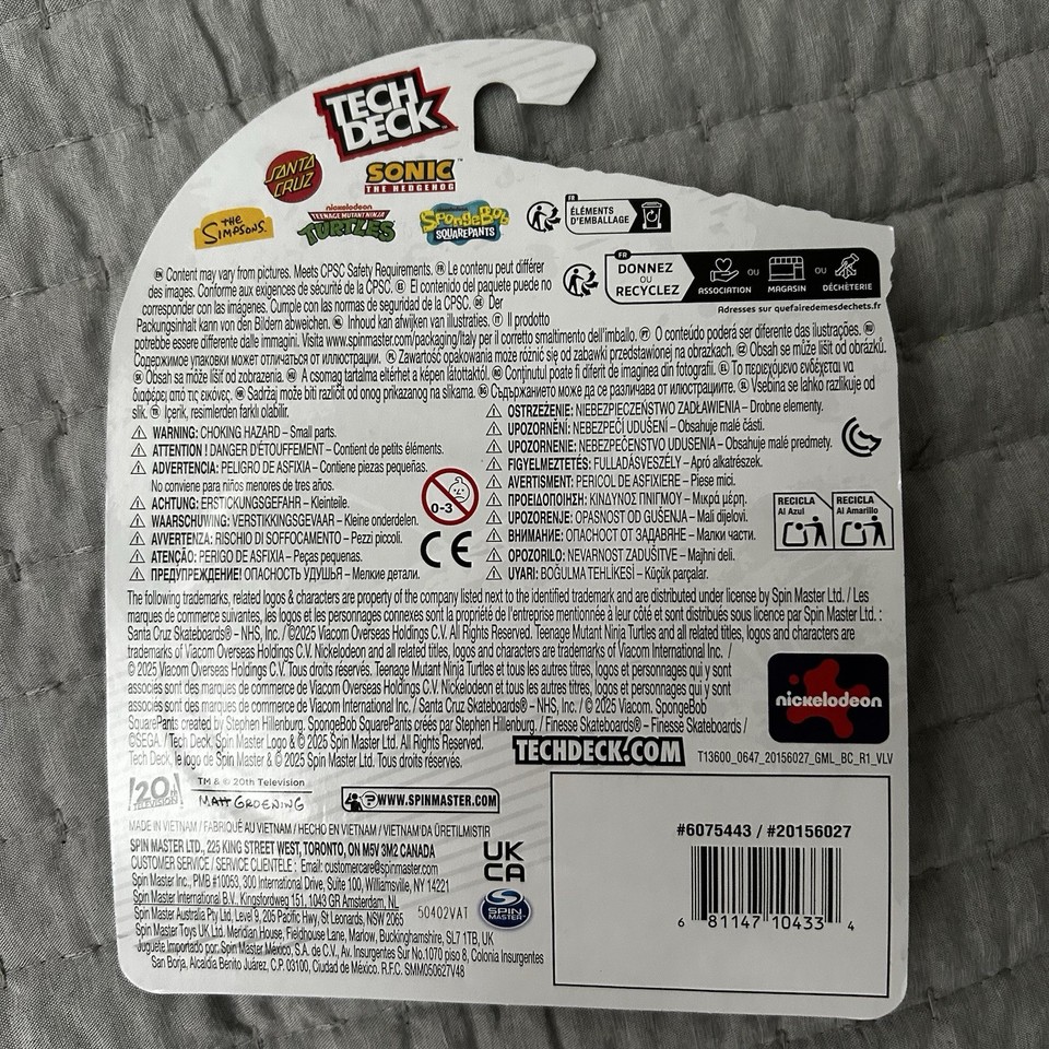 THE SIMPSONS Santa Cruz 2025 TECH DECK 96mm Fingerboard 2/7 Bart Board ...