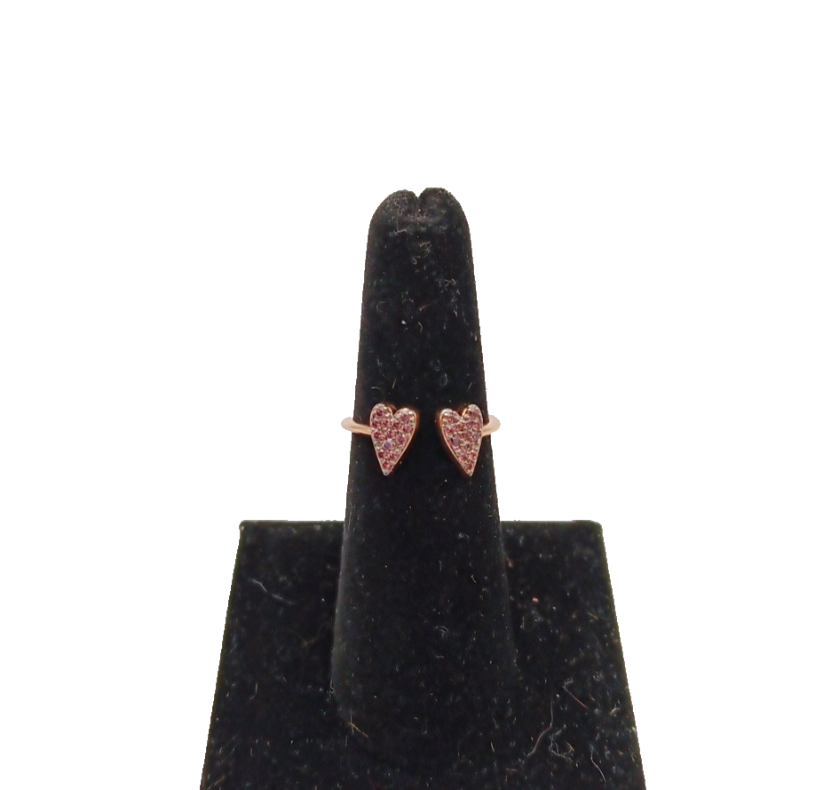 Henri Bendel Open Cuff Crystal Double Heart Ring Size 6 | eBay
