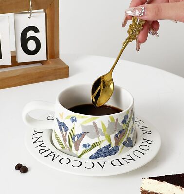 Ceramic Coffee Mug Floral Tea Cups and Saucers with Watercolor Hand ...