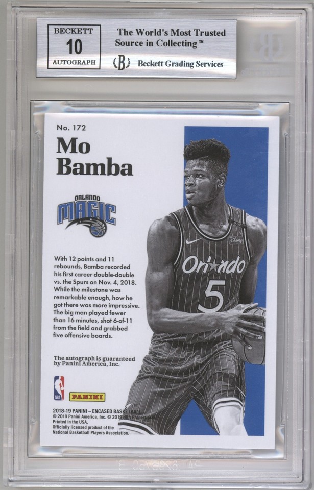 2018-19 Panini Encased Red #172 Mo Bamba NS AU BGS 9 Mint 19/25 | eBay