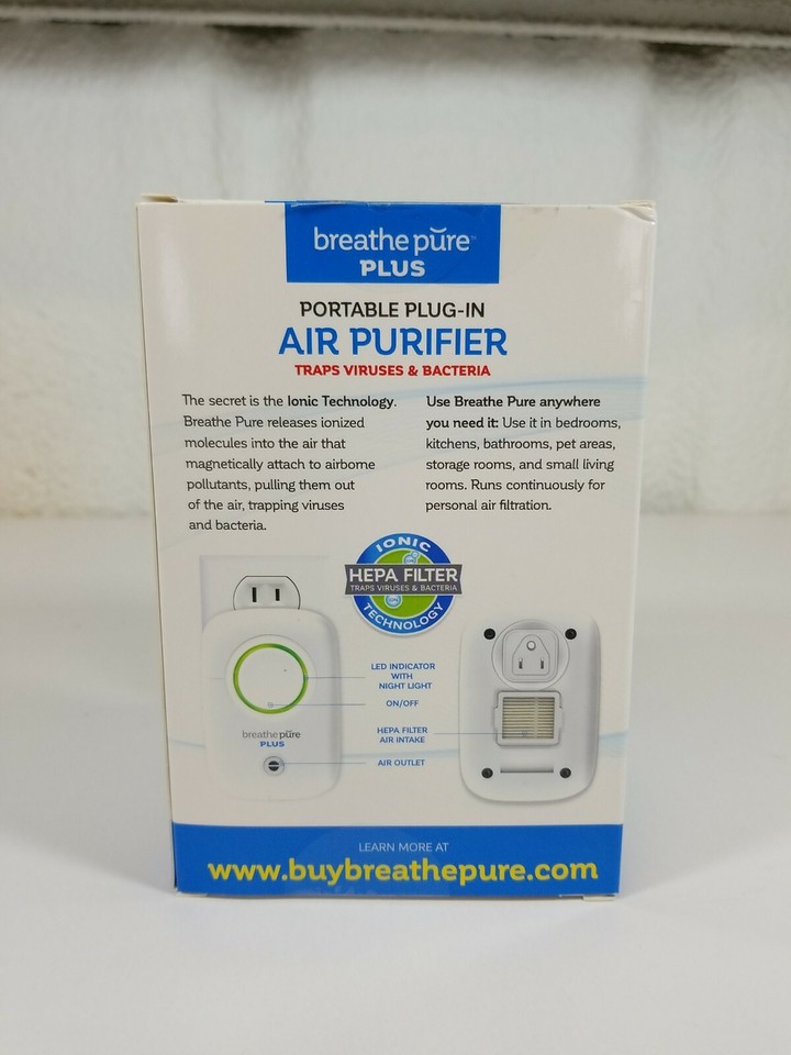 Breathe Pure Plus Hepa Ionic Portable Plug In Air Purifier Removes ...