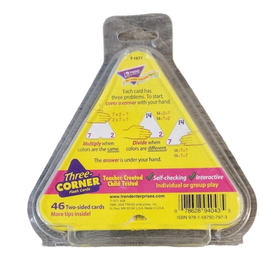 Trend Three Corner Flash Cards Math Education Multiplication Division ...